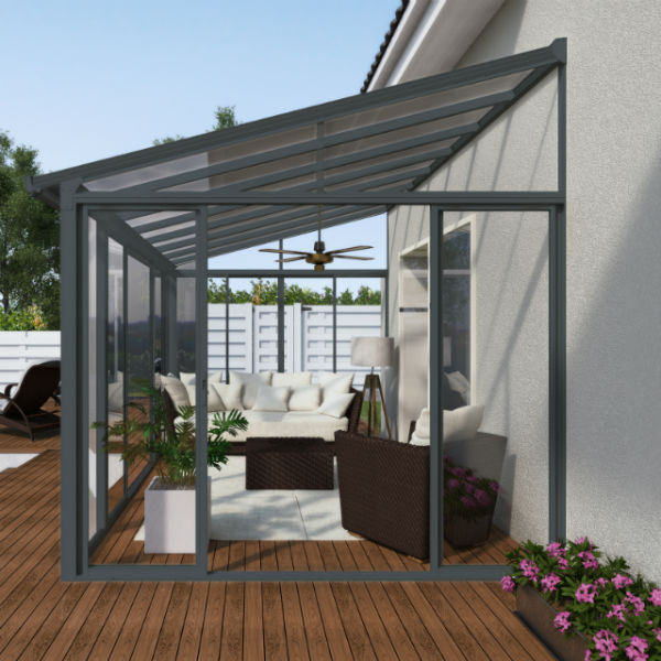 Véranda Aluminium Gris Canopia by Palram SanRemo - toiture-online.com